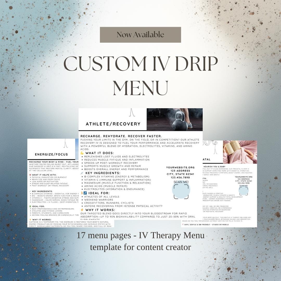 IV Therapy Menu - Etsy