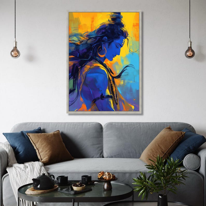 Meditative Shiva Portrait Canvas, Abstract Indian God Art, Modern Home ...