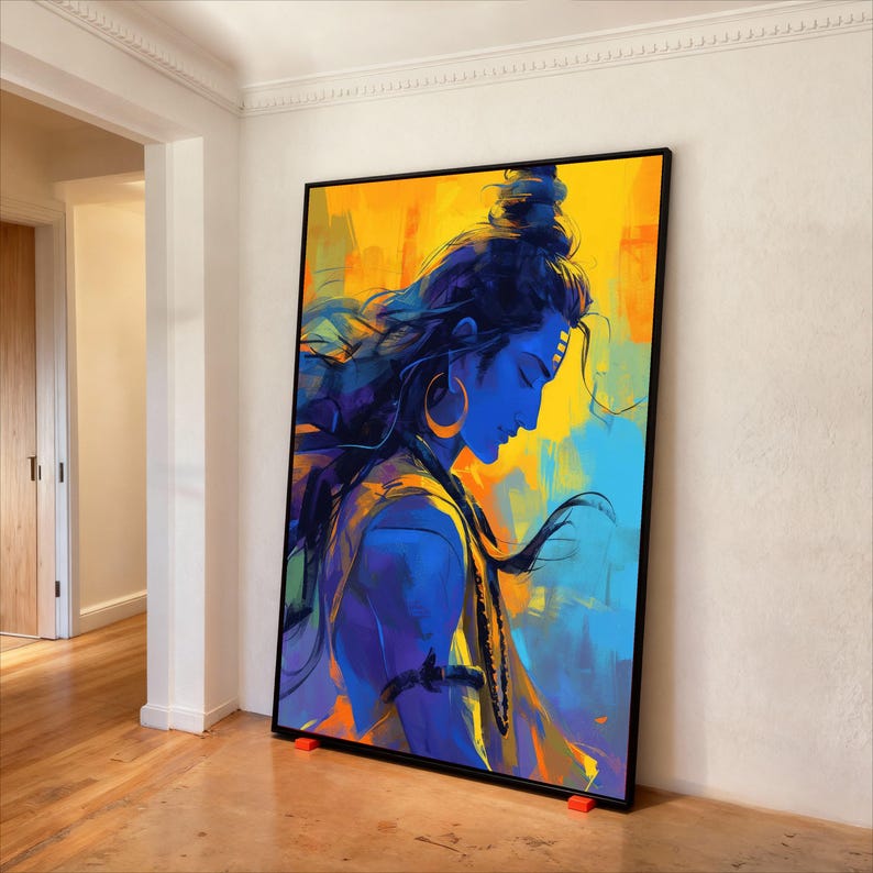 Meditative Shiva Portrait Canvas, Abstract Indian God Art, Modern Home ...