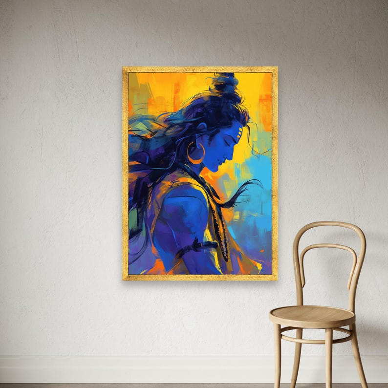 Meditative Shiva Portrait Canvas, Abstract Indian God Art, Modern Home ...
