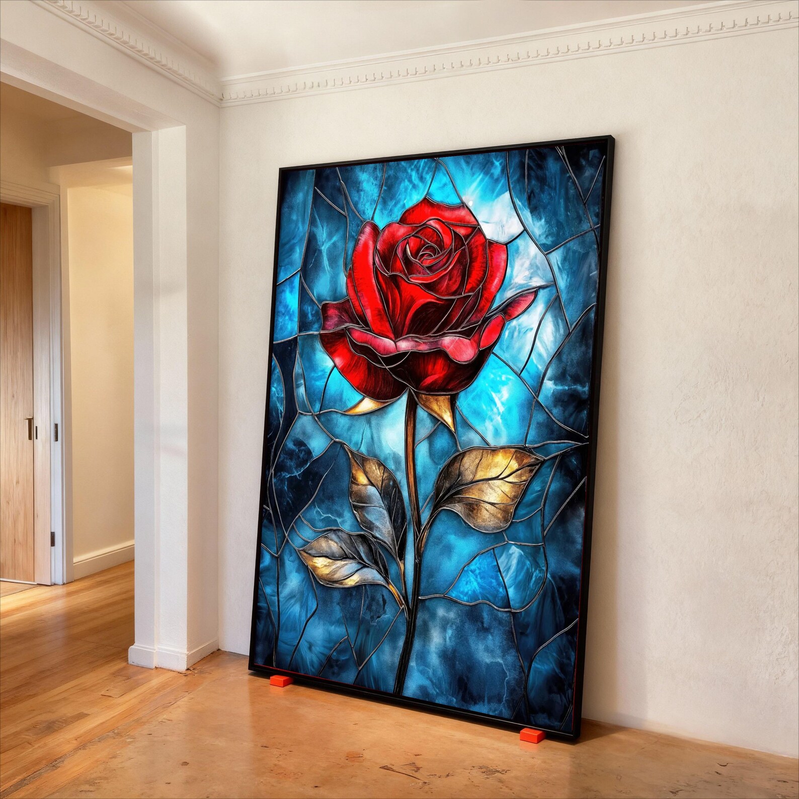 Vibrant Red Rose Canvas Wall Art, Stained Glass Flower Design, Floral ...