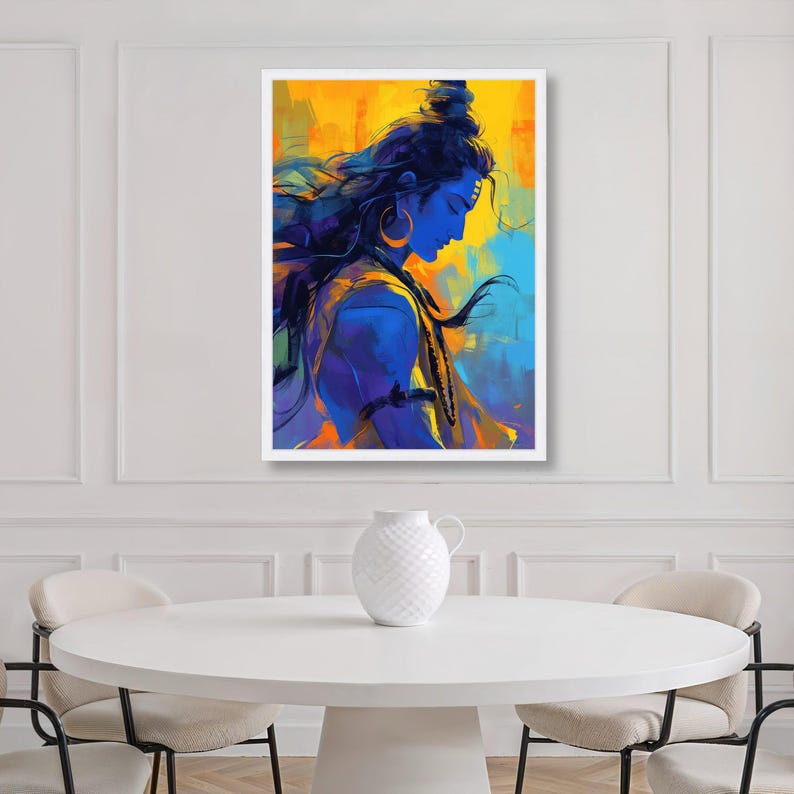Meditative Shiva Portrait Canvas, Abstract Indian God Art, Modern Home ...
