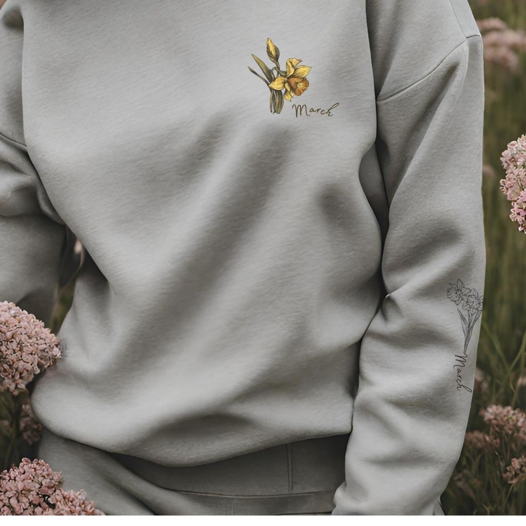 March Birth Flower Hooded Sweatshirt,birth Month Flower Sweatshirt ...