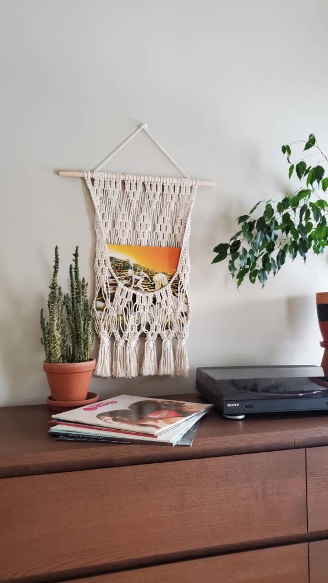 Macrame Record Holder Vinyl Display Macrame Wall Pocket Book Display ...