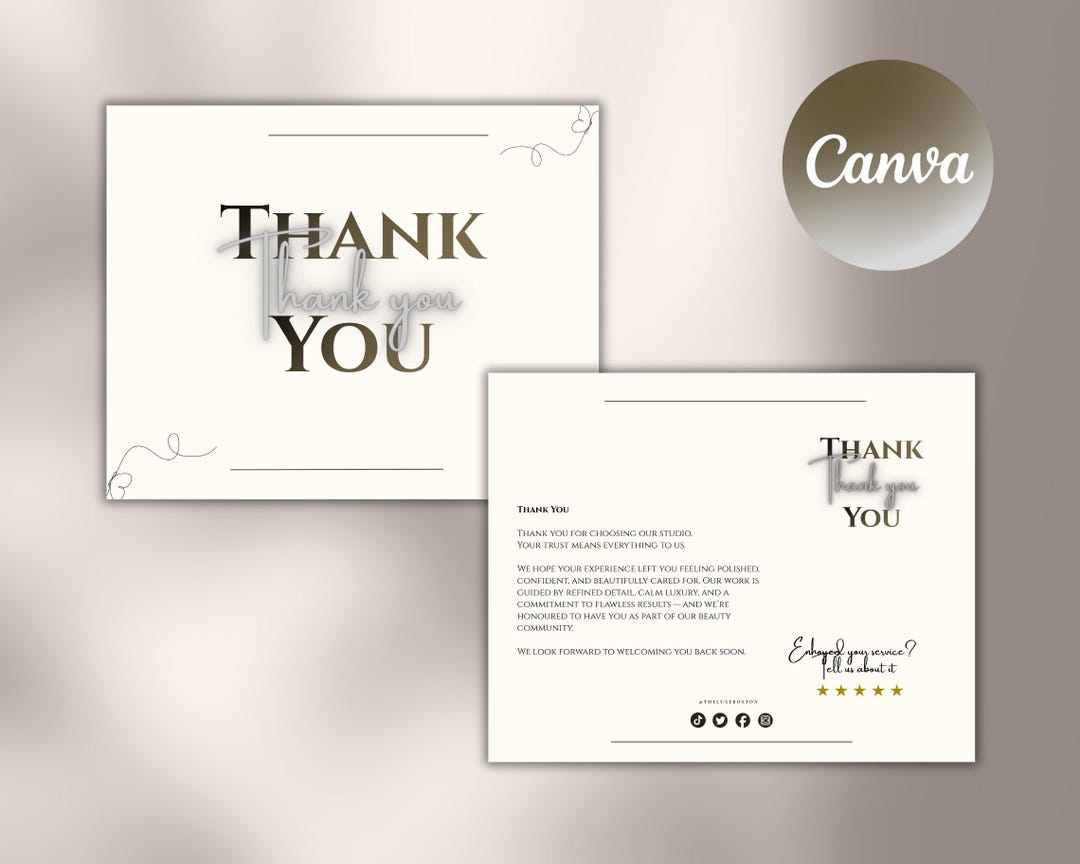 Luxury Thank You for Booking Card | Minimalist Salon Canva Template ...