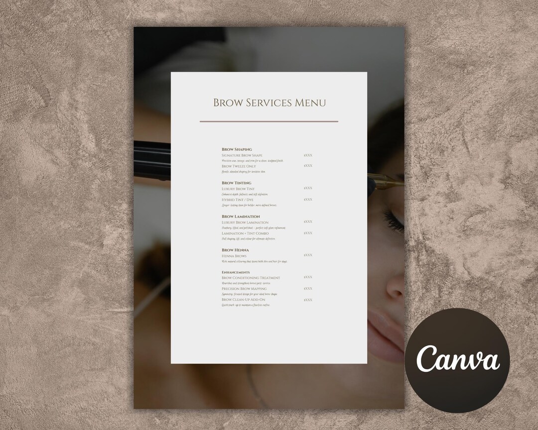 Minimalist Brow Services Menu Template | Luxury Beauty Salon Price List ...