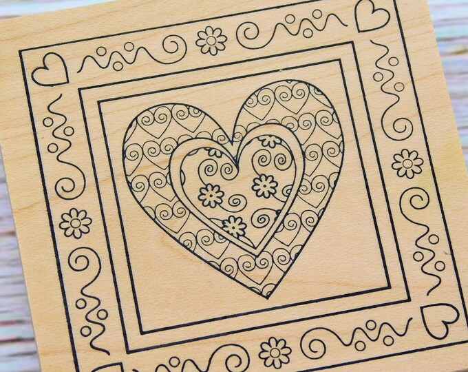 Heart Rubber Stamp - Heart Mandala Stamp - Outlines Rubber Stamp - Wood ...
