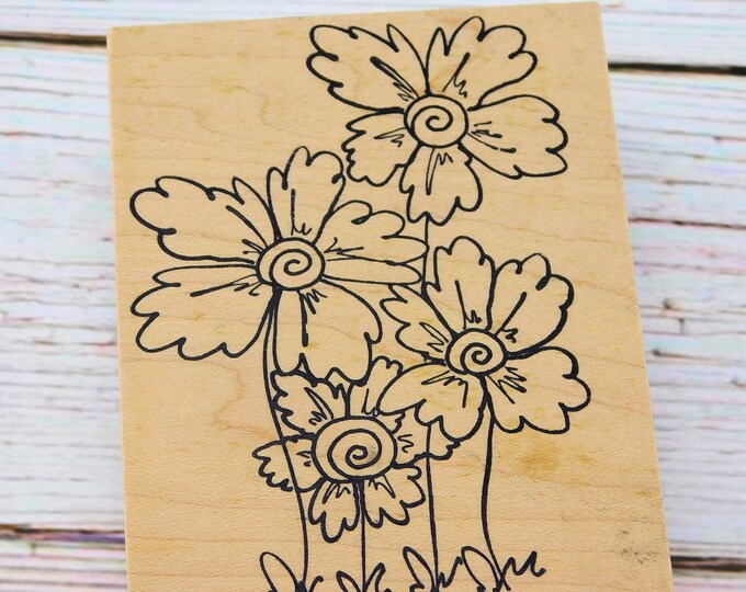 Daisy Rubber Stamp - Spring Flowers - Magenta Stamp - Wood Mount Stamp ...