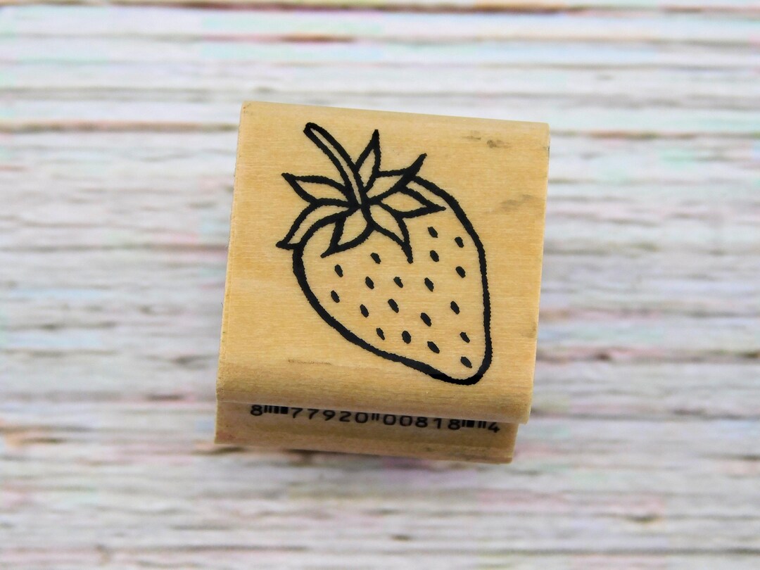 Strawberry Stamp - Fruit Rubber Stamp - A Muse Artstamps - Wood Mounted ...