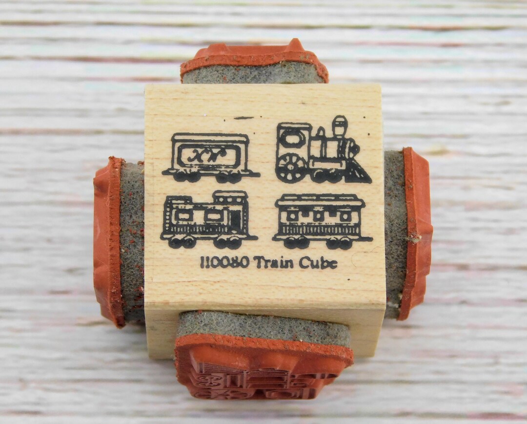 Train Rubber Stamp Cube Train Engine Train Cars Train Caboose Wood ...