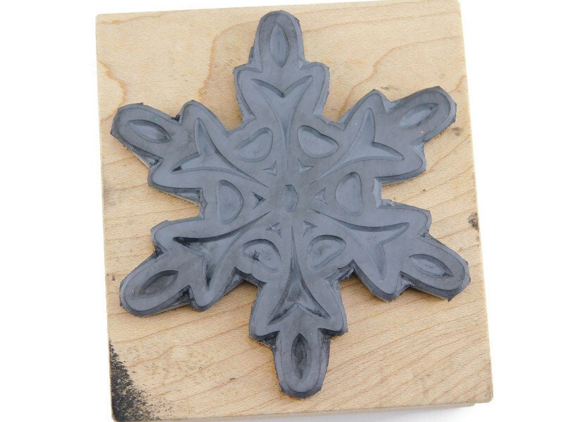 Snowflake Rubber Stamp Winter Snowflake Christmas Stamp Wood Mount ...