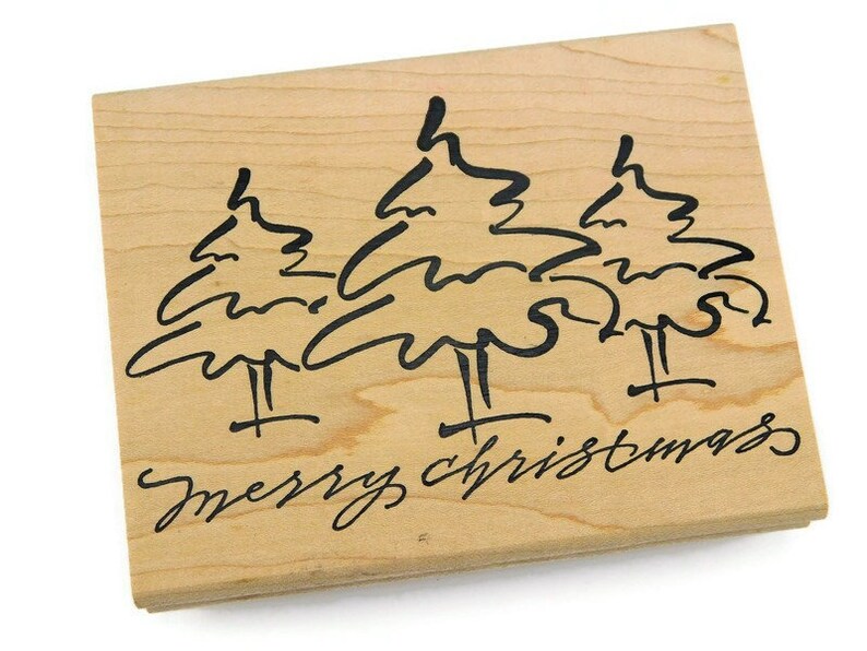 Merry Christmas Stamp Pine Tree Stamp Wood Mount Stamp - Etsy