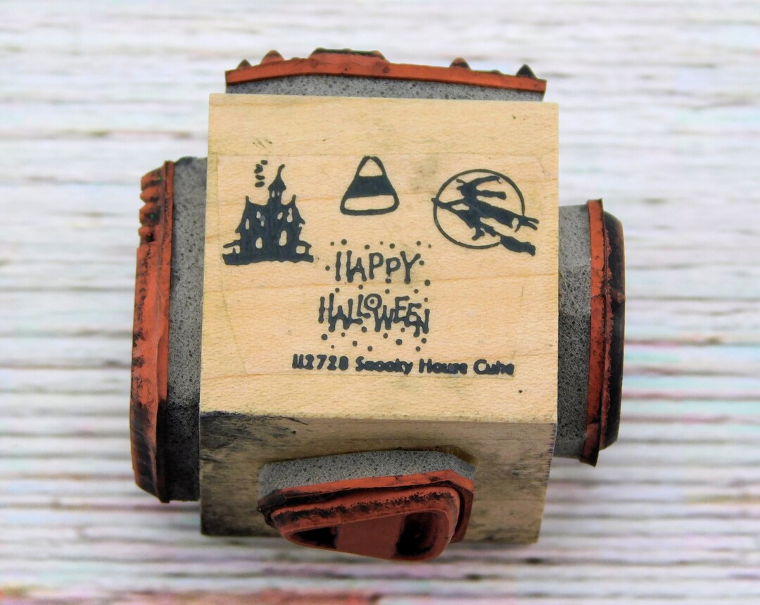 Halloween Rubber Stamp Cube - Spooky House Cube - Haunted House, Witch ...