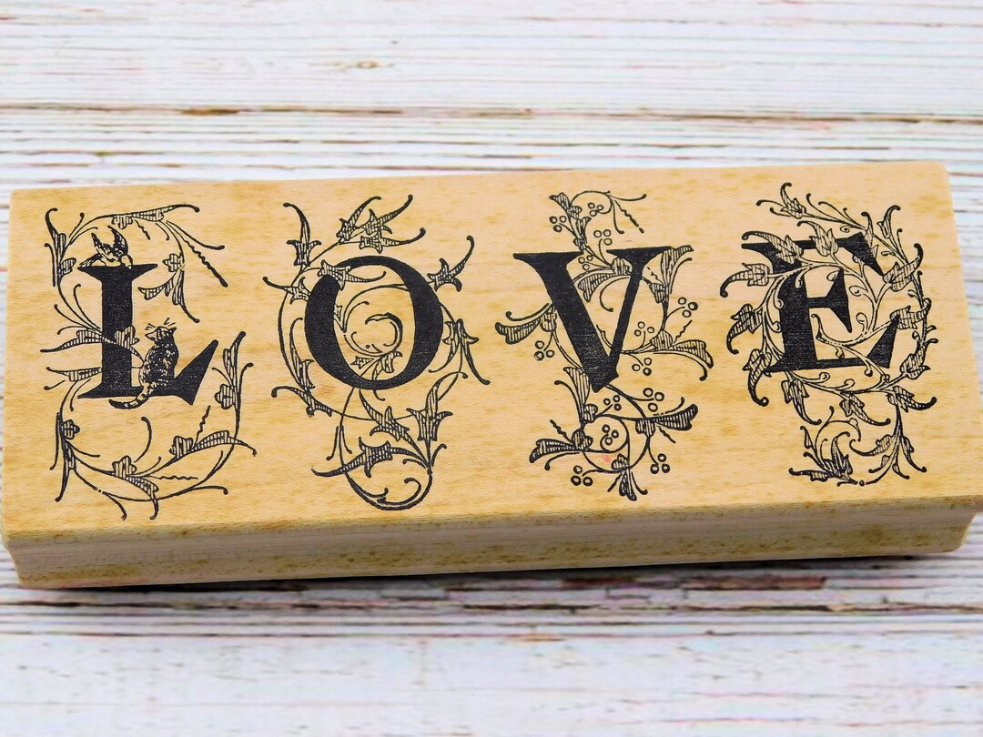 Love Text Stamp Love Rubber Stamp Magenta Stamps Wood - Etsy