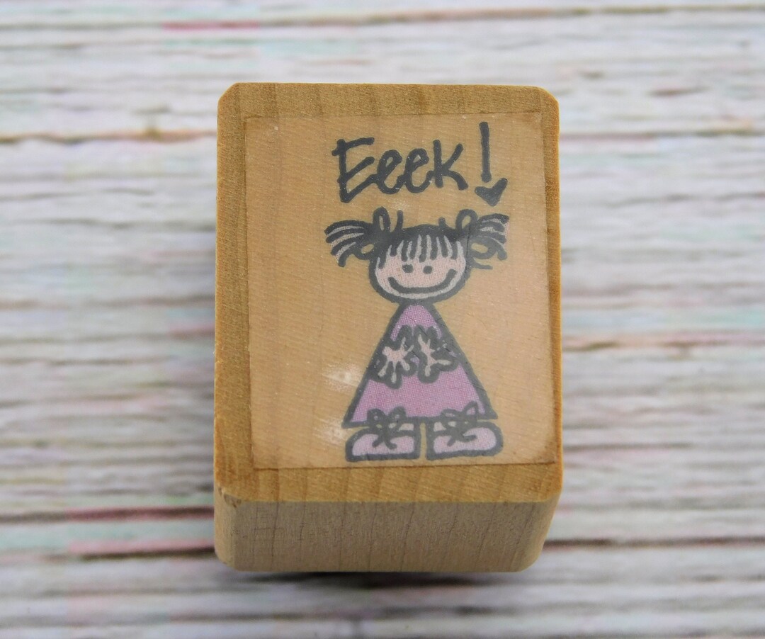 Girl Rubber Stamp - Eeek Text Stamp - Hero Arts Stamp - Wood Mounted ...