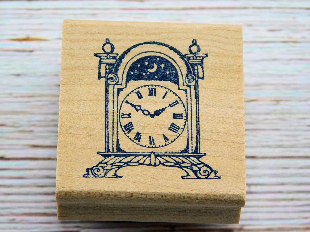 Clock Rubber Stamp - Mantel Clock Stamp - Timepiece Stamp - Stampinks ...