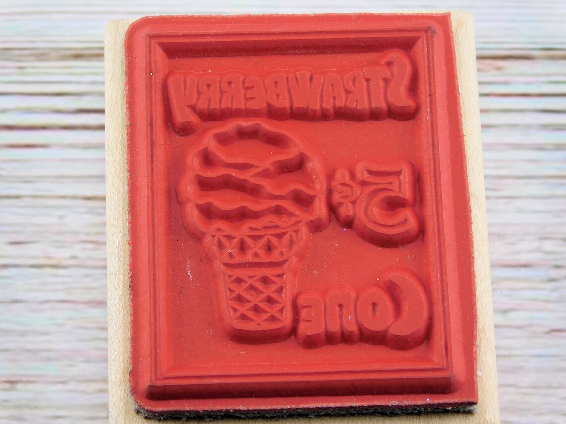 Ice Cream Cone Stamp - Strawberry Cone - Just for Fun Rubber Stamp ...