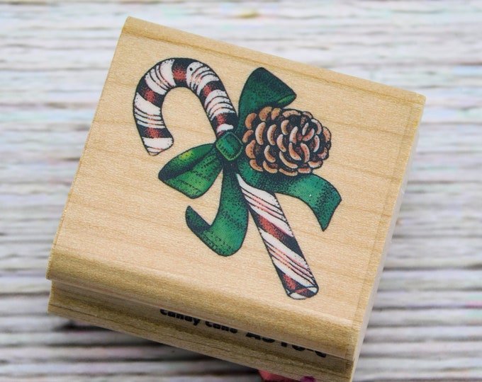 Candy Cane Rubber Stamp - Candy Cane With Bow - Rubber Stampede - Wood ...