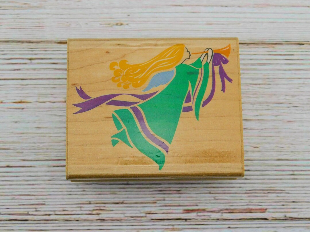 Rubber Stampede Angel Rubber Stamp – Vintage Trumpet Angel With Flowing ...