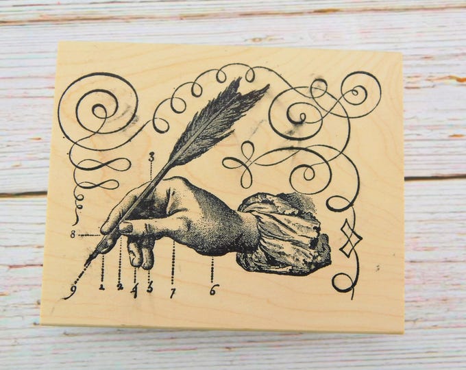 Quill Pen in Hand Rubber Stamp - French Script Art - the Art of ...