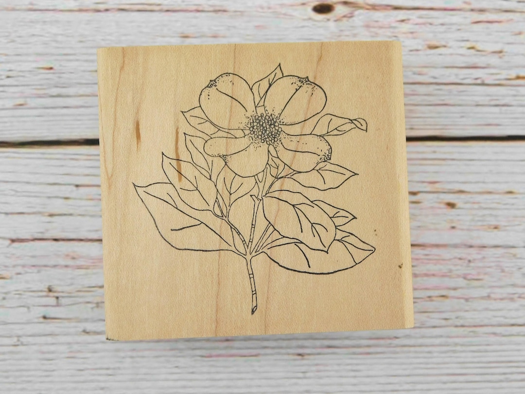 Magnolia Rubber Stamp - Magnolia Line Art - Purple Daisy Design - Wood ...