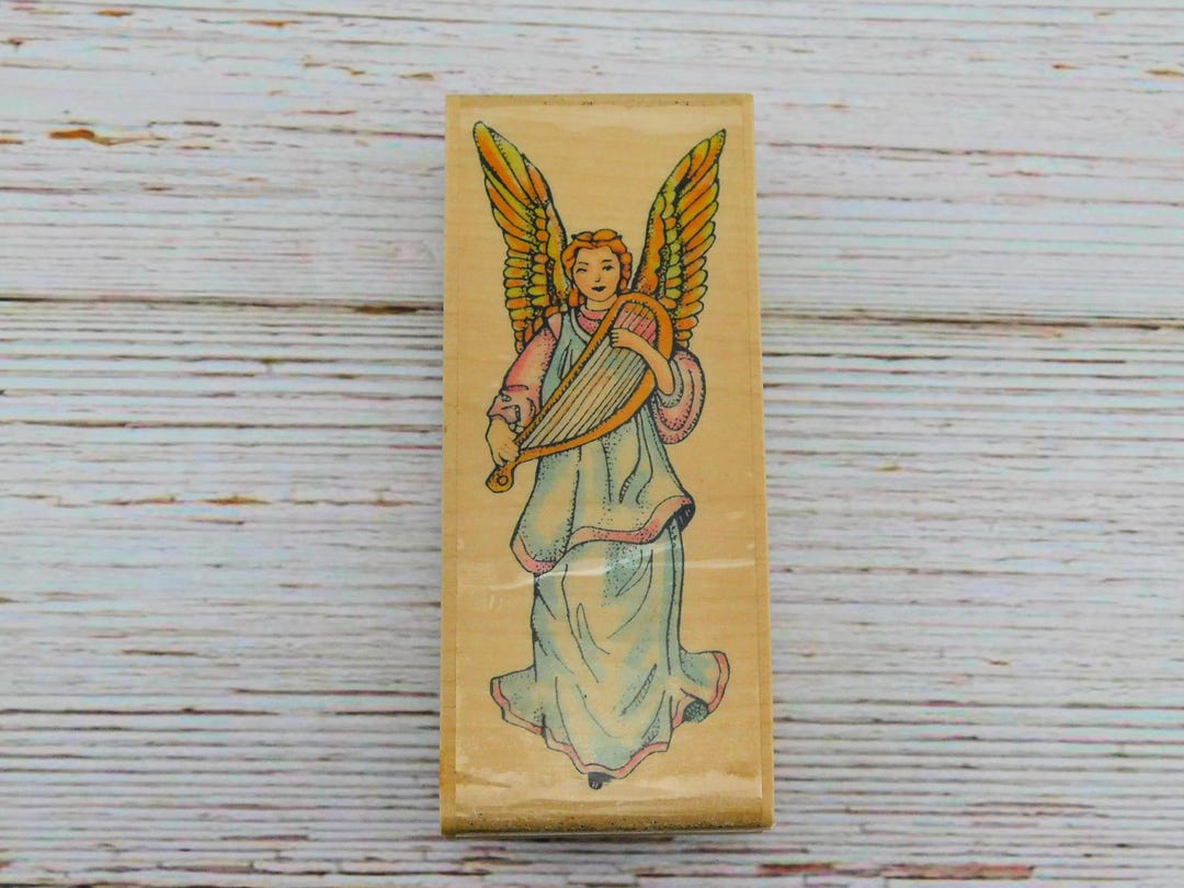 Angel With Harp Rubber Stamp – Stamp Affair - Vintage Christmas Angel ...
