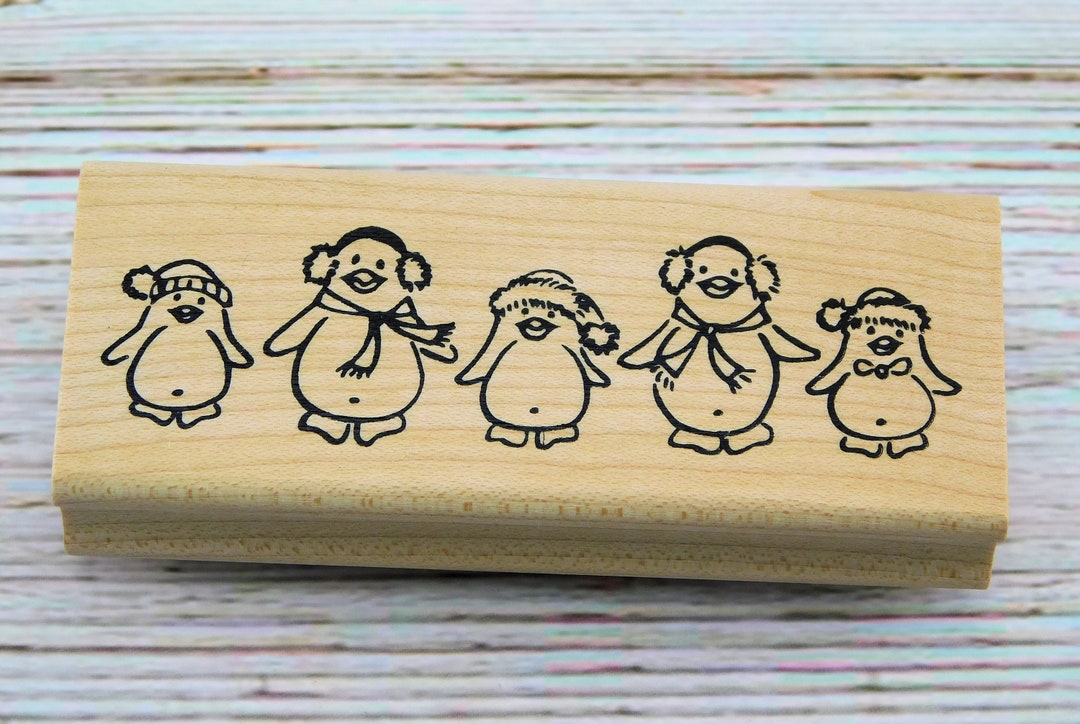 Penguin Rubber Stamp Penguin Border Stamp Christmas - Etsy