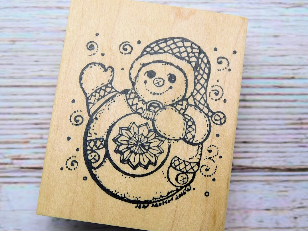 Snowman Stamp Snowman and Ornament Northwoods Rubber Stamp Wood Mounted ...