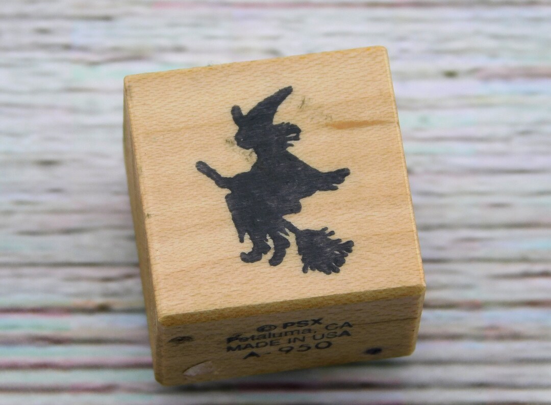 Witch Rubber Stamp - Witch on Broomstick - PSX Stamp - Wood Mounted ...