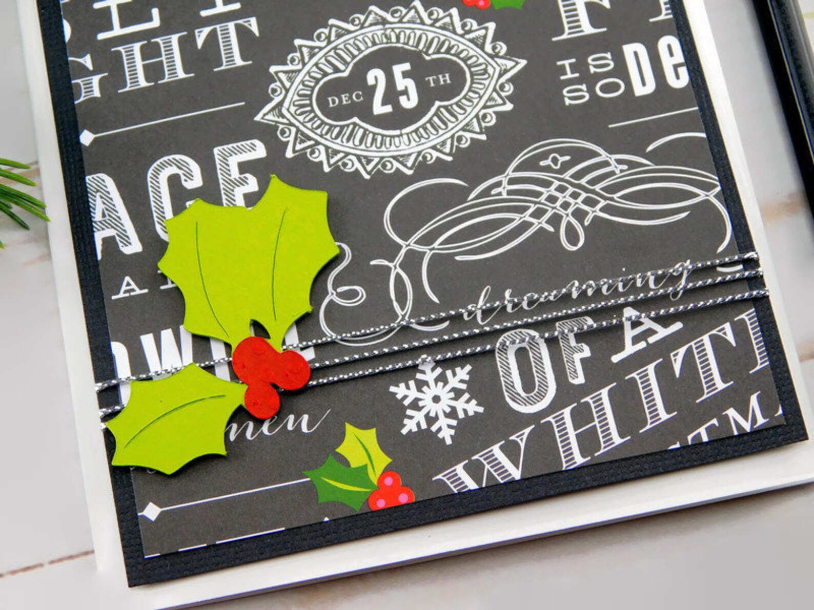 Chalkboard Christmas Card Holly Greeting Card Handmade - Etsy
