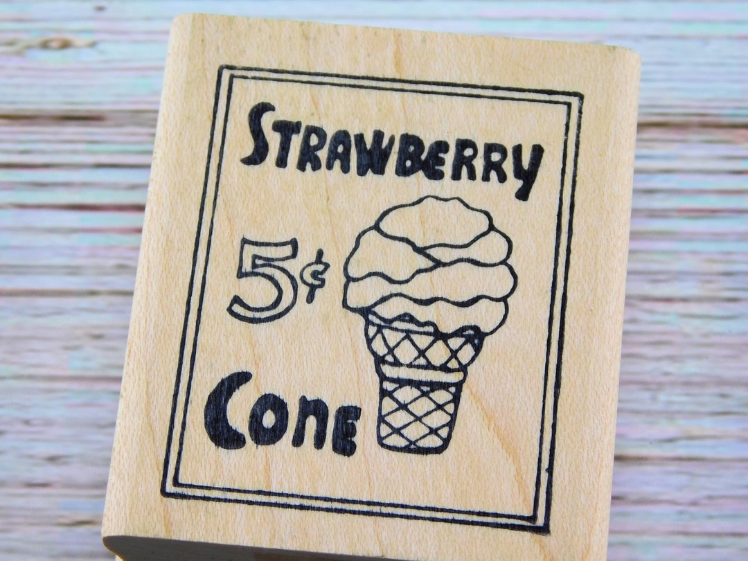 Ice Cream Cone Stamp Strawberry Cone Just for Fun Rubber Stamp Wood ...