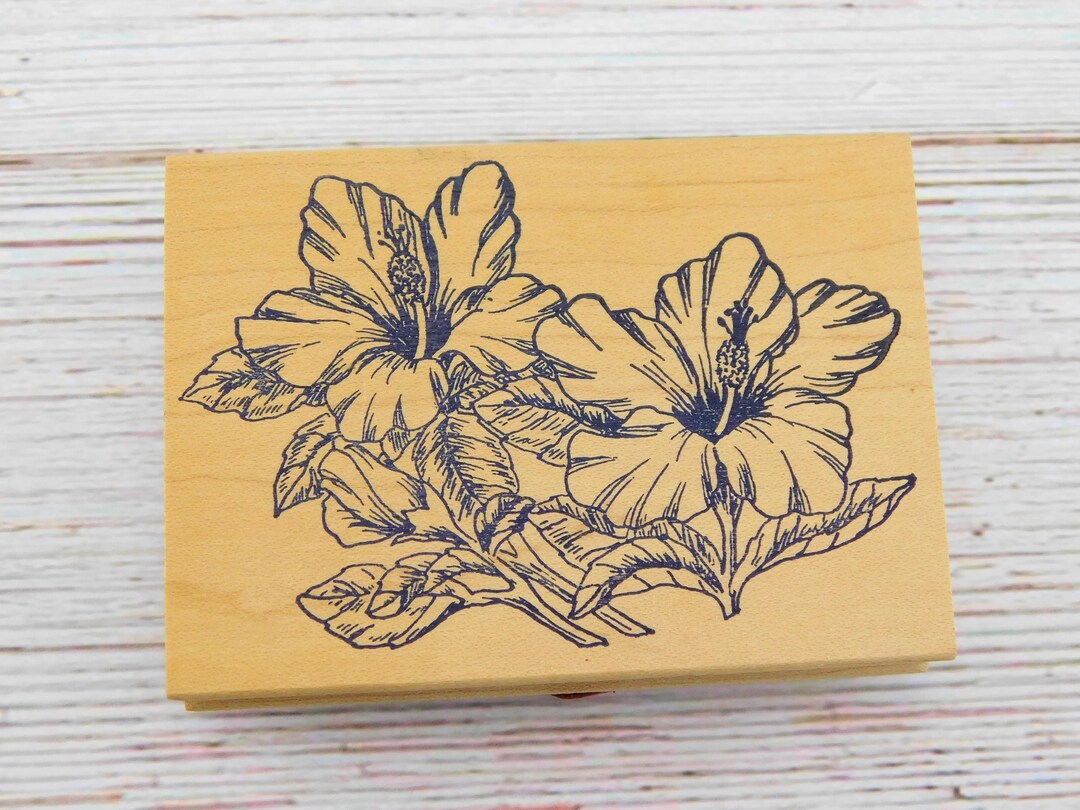 Hibiscus Rubber Stamp - Hibiscus Flower Stamp - Botanical Stamp - Wood ...