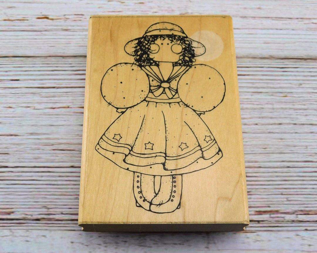 Girl Rubber Stamp - Folk Art Doll Stamp - DOTS Rubber Stamp - Miss ...
