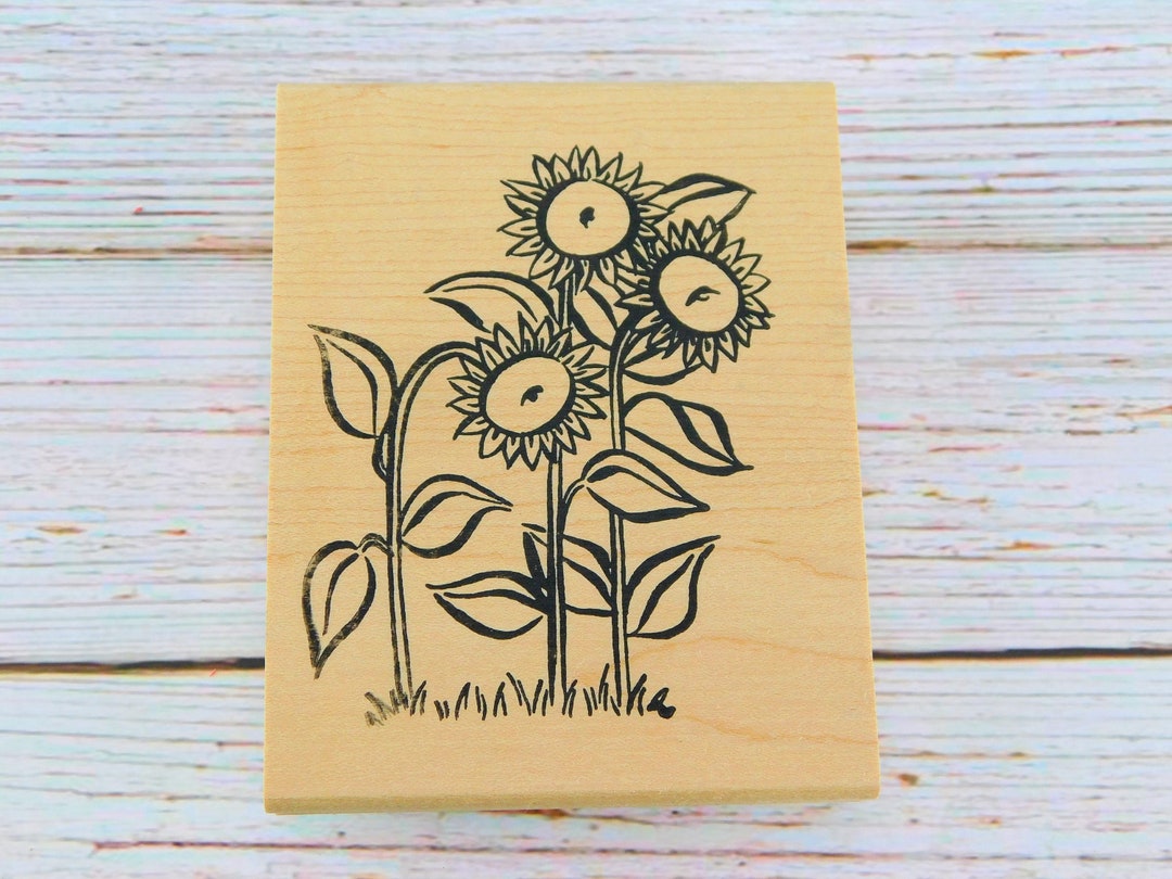 Sunflowers Rubber Stamp - Sunflower Trio Stamp - Ducks in A Row - Wood ...