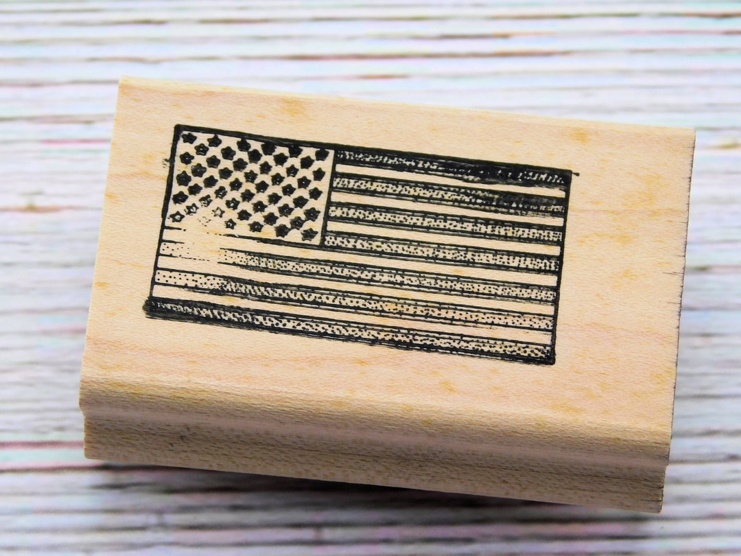 American Flag Rubber Stamp USA Flag Stamp Taylored Art Stamp Wood Mount ...