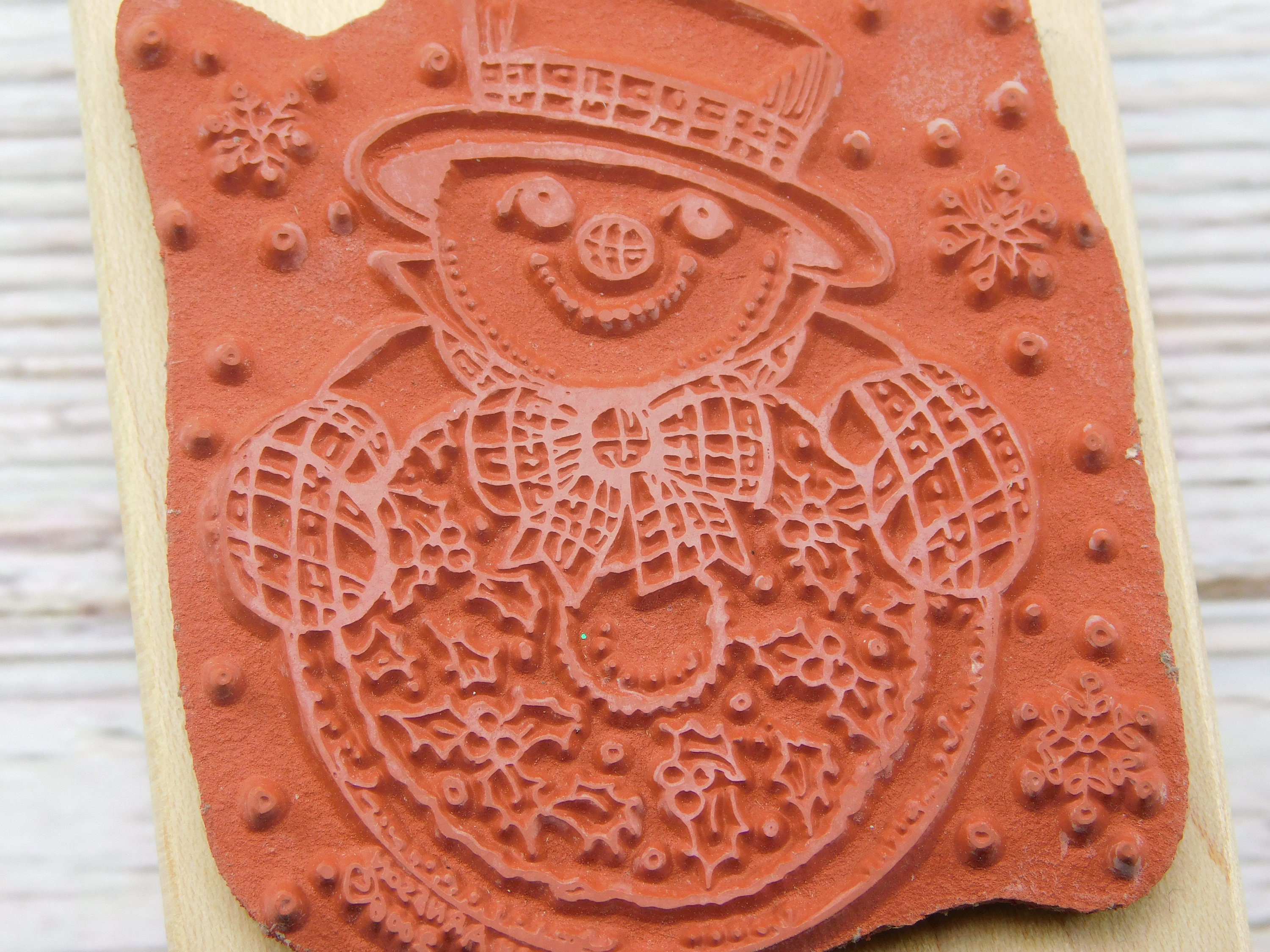 Snowman Rubber Stamp Snowman and Wreath Northwoods Stamps - Etsy