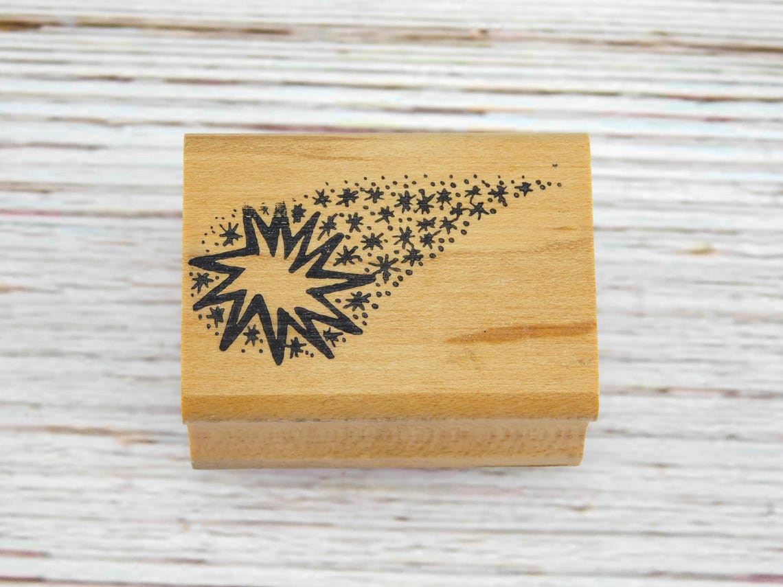 Shooting Star Rubber Stamp – Celestial Comet Burst Wood Mounted Stamp ...