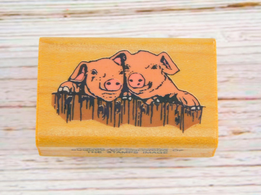 Pig Rubber Stamp - Baby Pigs Stamp - Comotion Stamps - Wood Mount Stamp ...