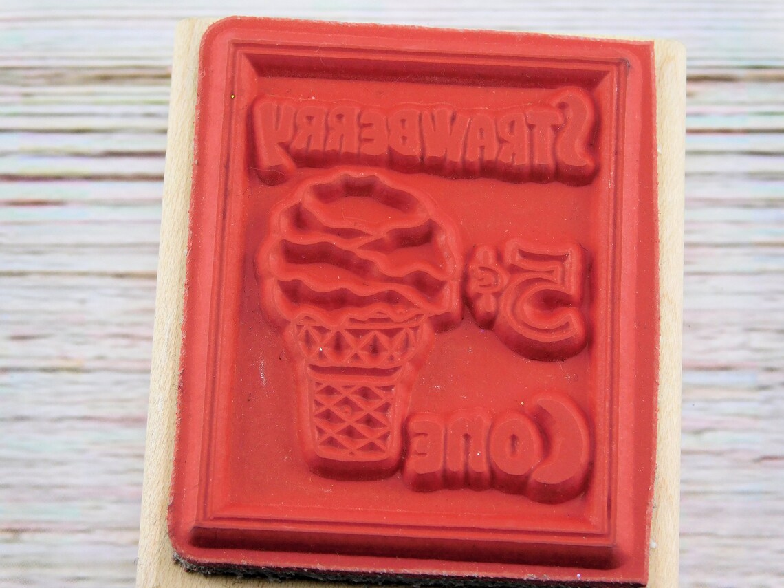 Ice Cream Cone Stamp - Strawberry Cone - Just for Fun Rubber Stamp ...