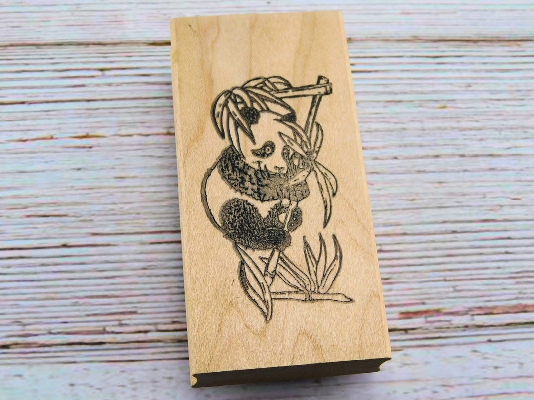 Panda Bear Rubber Stamp Panda and Bamboo Animal Stamps Wood Mounted ...