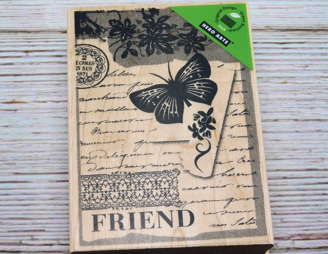 Friend Rubber Stamp - Butterfly Stamp - Hero Arts Stamp - Collage ...