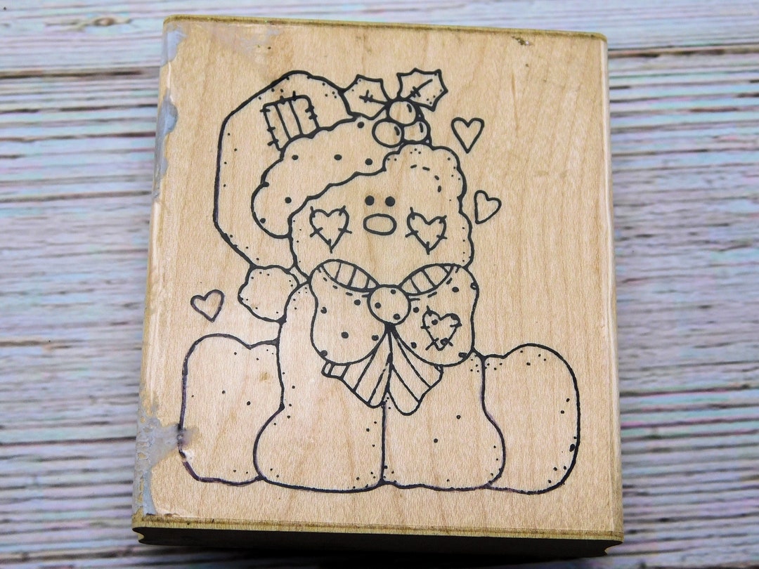 Santa Bear Stamp Teddy Bear Stamp DOTS Rubber Stamp Wood Mounted Stamp ...