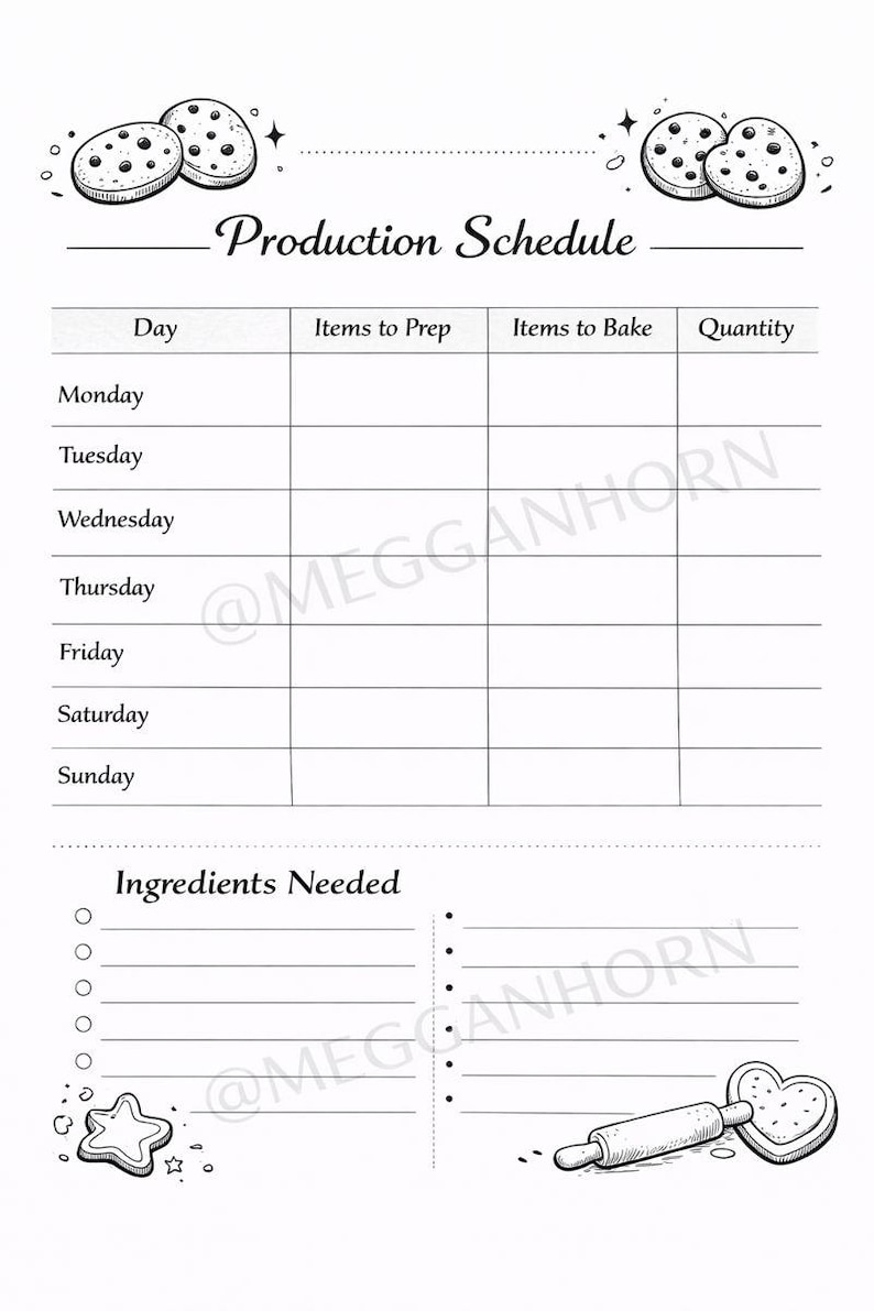 Weekly Baking Production Schedule and Organizer - Etsy
