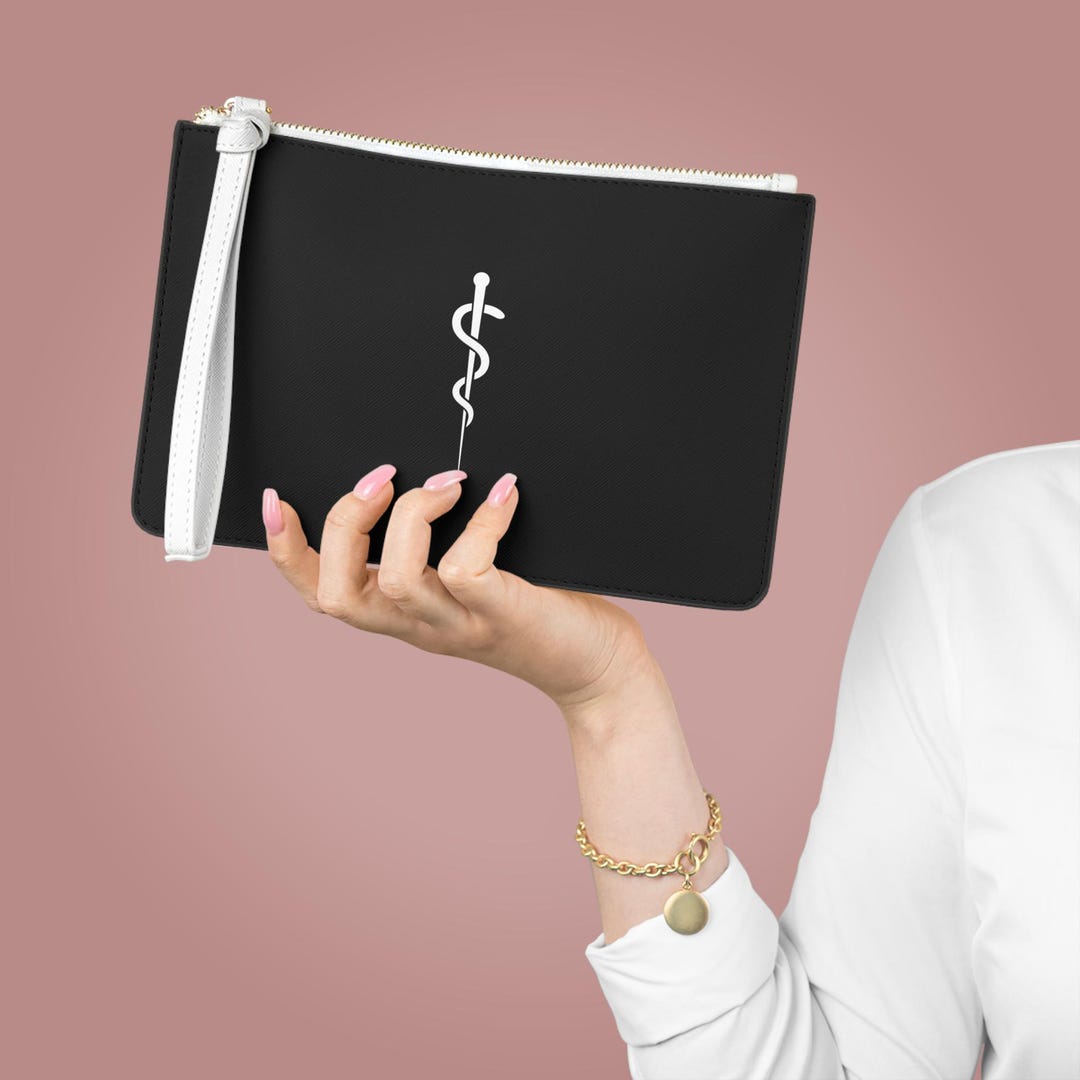 Osteopathic Emblem Clutch Bag | Medical Design Black Zip Wristlet - Etsy