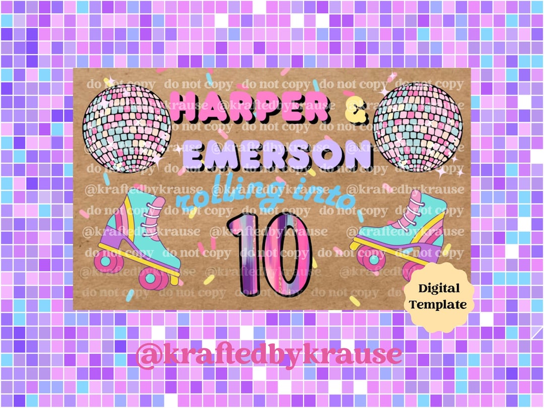 Disco Roller Skate Birthday Banner Template | Editable Canva Party ...