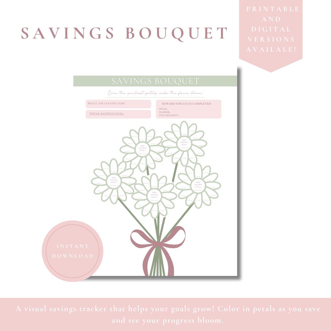 Savings Bouquet Printable | Visual Savings Tracker for ADHD | Coloring ...