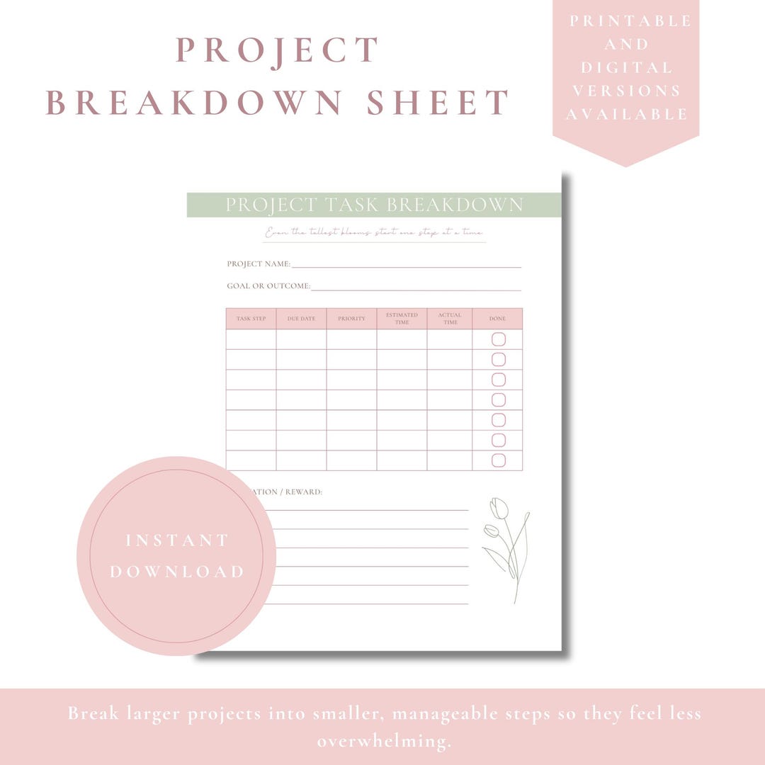 ADHD Project Planner Printable | Project Breakdown Page for ADHD | Task ...