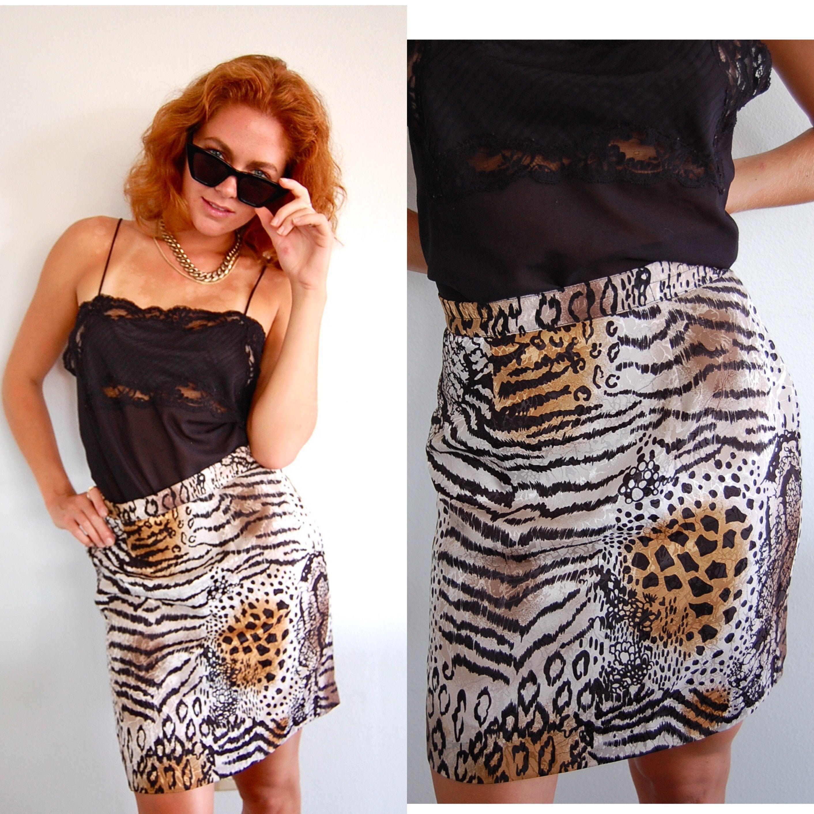 Vintage 80s Silk Leopard Mini Skirt Metallic Leopard Print - Etsy.de
