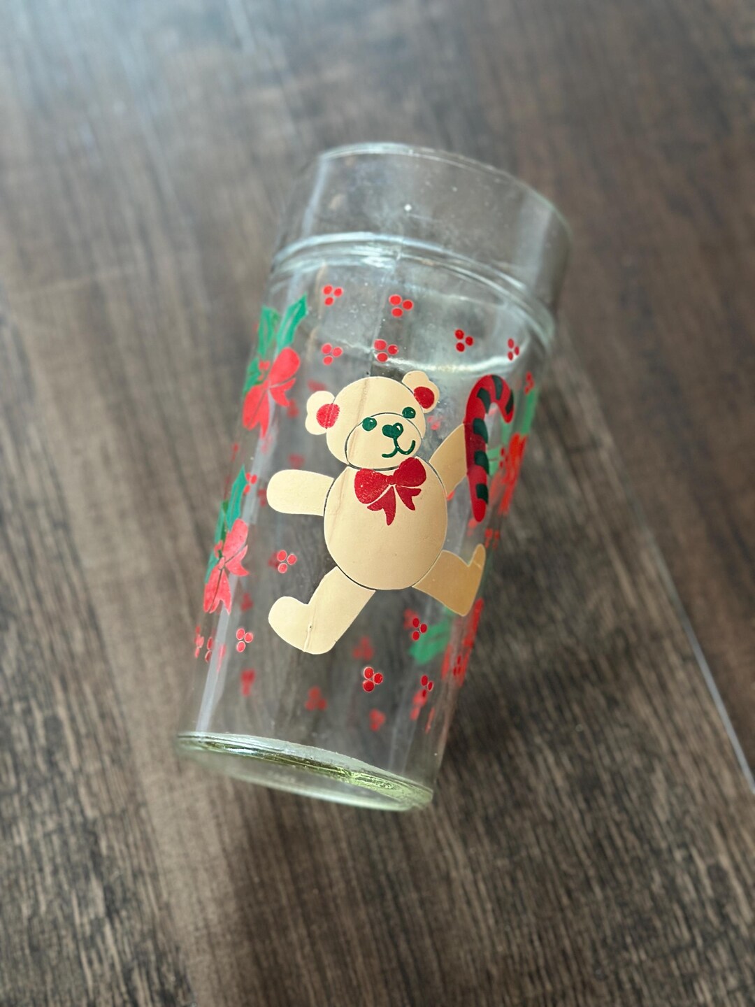 Anchor Hocking Dancing Santa & Teddy Glass Tumbler | 16 Oz Vintage ...