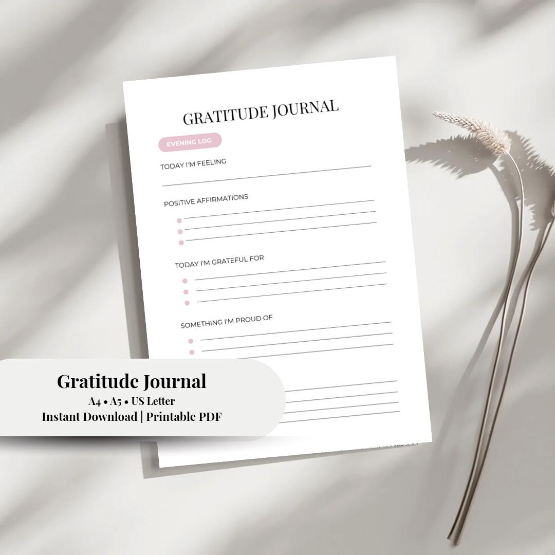 Pink Gratitude Journal Printable | Daily Reflection Template | Wellness ...